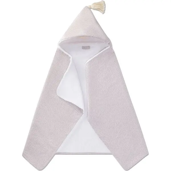 MINIMOI Baby Mini-striped Cotton-lined Hooded Towel - White