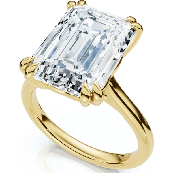 BLISS DIAMOND Certified 6ct Emerald Cut Lab Grown Diamond Ring - 14k Yellow Gold