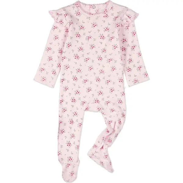 MINIMOI Floral-print Footie With Ruffle Sleeves - Pink