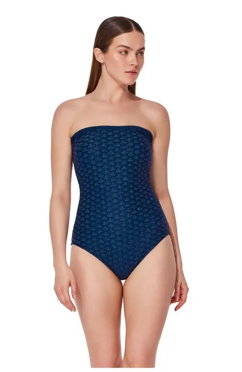 GOTTEX Scaled Up Bandeau Knit One Piece - Navy-turquoise