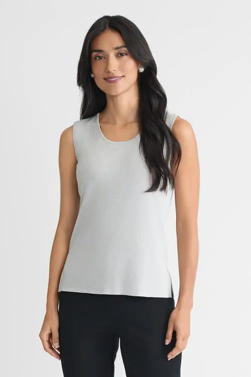 Ming Wang Mid-length Scoop Neck Knit Tank - Silver