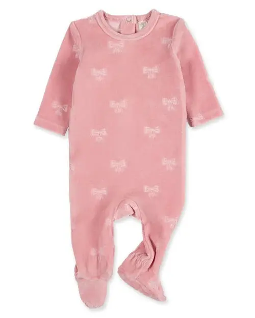 MINIMOI Velvet Bow Velour Footie - Pink