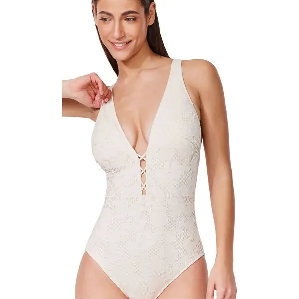 GOTTEX Jolene Textured Deep V Neck One Piece - Cream
