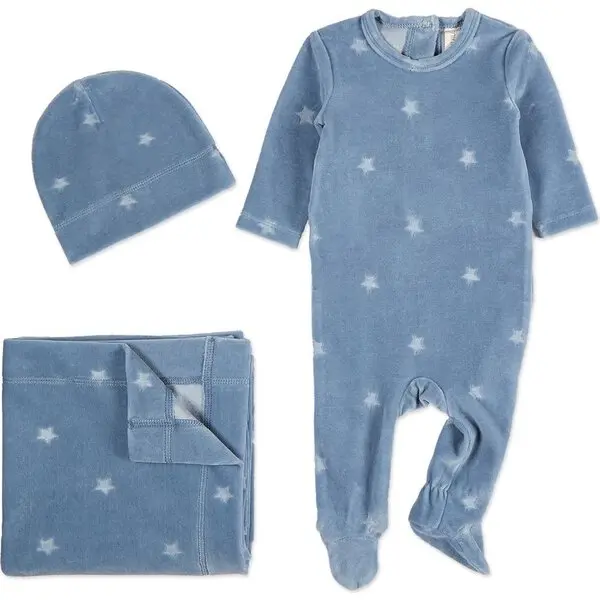 MINIMOI Velvet Star Velour Footie Set - Blue