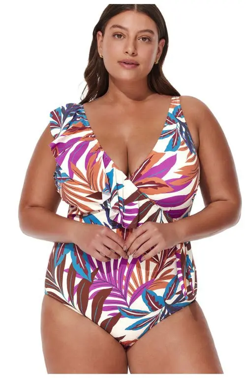 GOTTEX Plantopia V-neck Surplice Ruffle One Piece - Multi
