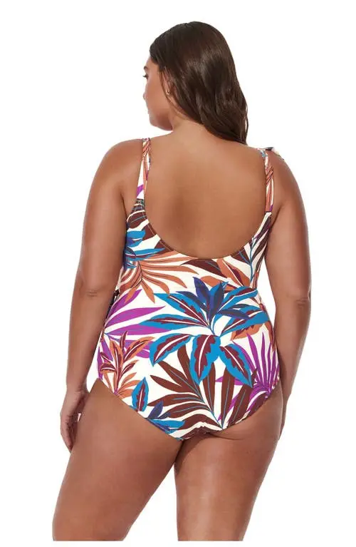 GOTTEX Plantopia V-neck Surplice Ruffle One Piece - Multi