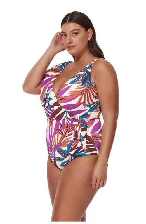 GOTTEX Plantopia V-neck Surplice Ruffle One Piece - Multi