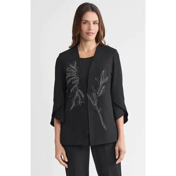 Ming Wang Embroidered Crepe Jacket - Black