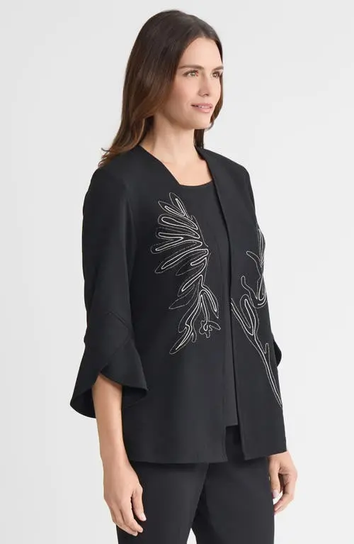 Ming Wang Embroidered Crepe Jacket - Black