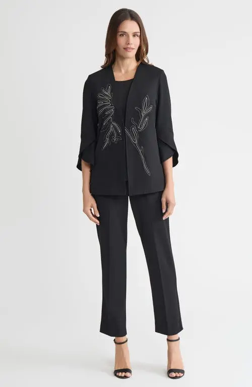 Ming Wang Embroidered Crepe Jacket - Black