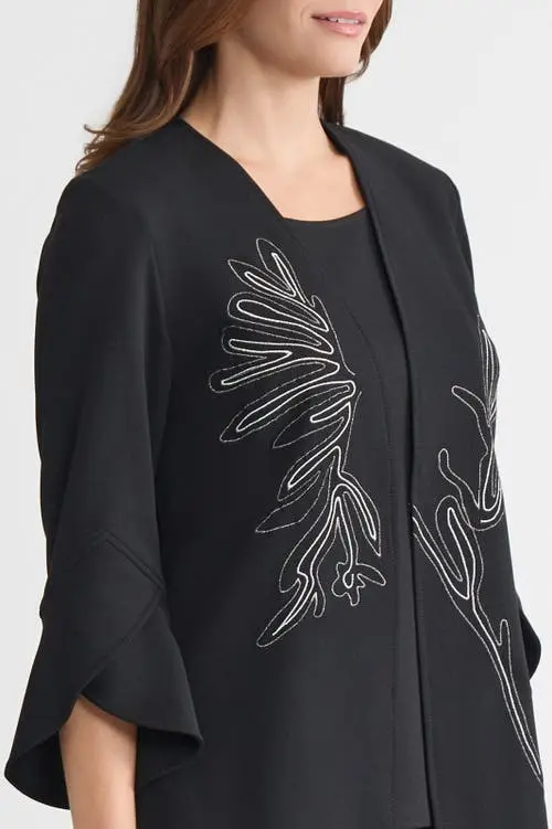 Ming Wang Heritage Embroidered Stretch Deco Crepe Jacket - Black