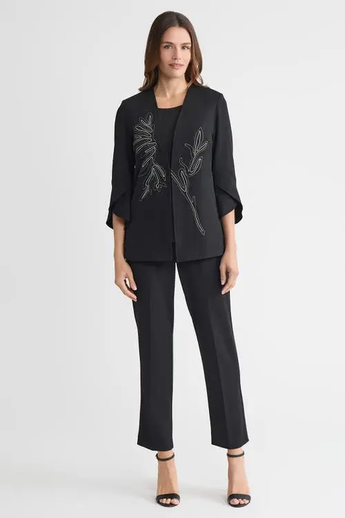 Ming Wang Heritage Embroidered Stretch Deco Crepe Jacket - Black