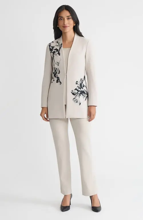 Ming Wang Floral Printed Stretch Deco Crepe Jacket