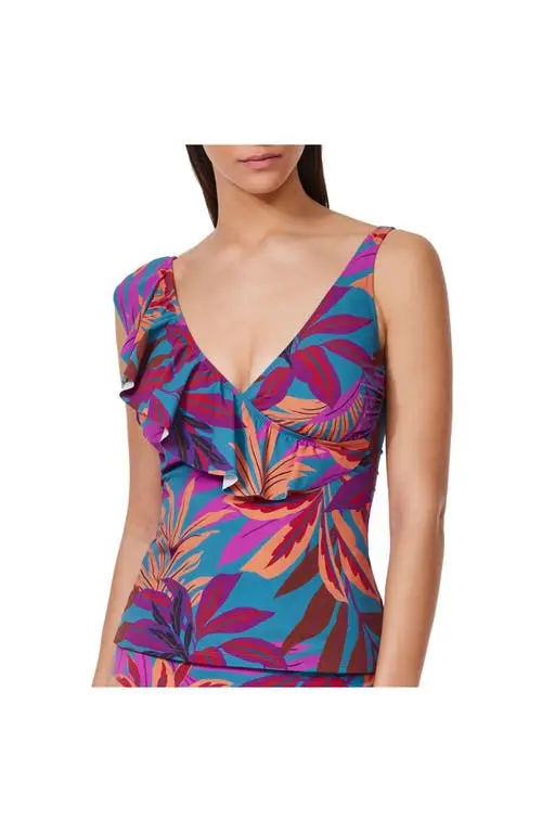 GOTTEX Plantopia Ruffle V Neck Surplice Tankini - Multi-teal