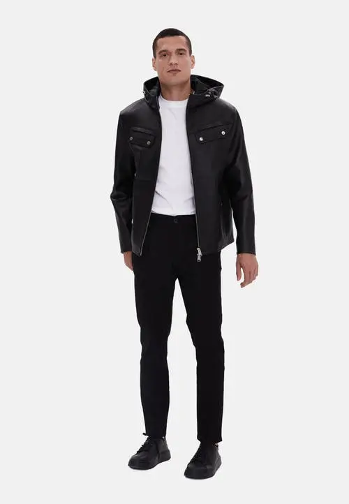 FURNIQ UK Horace Patterned Leather Jacket - Black