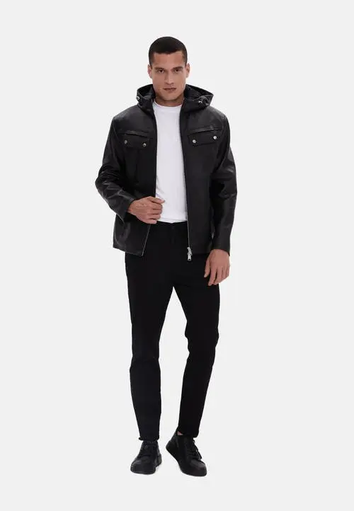 FURNIQ UK Horace Patterned Leather Jacket - Black