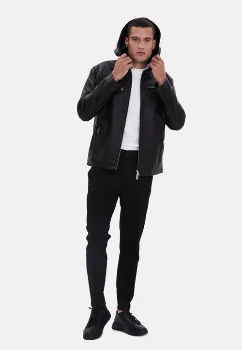 FURNIQ UK Horace Patterned Leather Jacket - Black