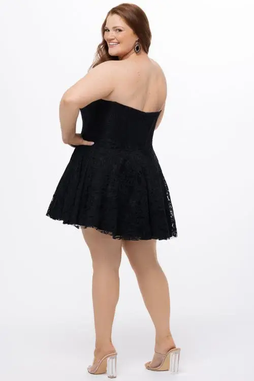 SYDNEY'S CLOSET Strapless Lace Bustier Mini Dress