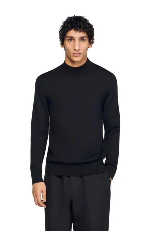 Sandro Wool High Neck Sweater - Black