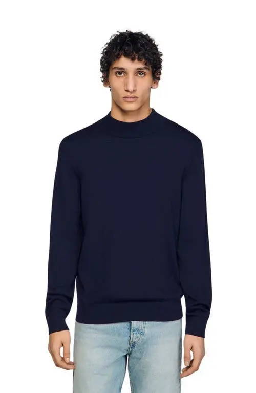 Sandro Wool High Neck Sweater - Midnight Blue