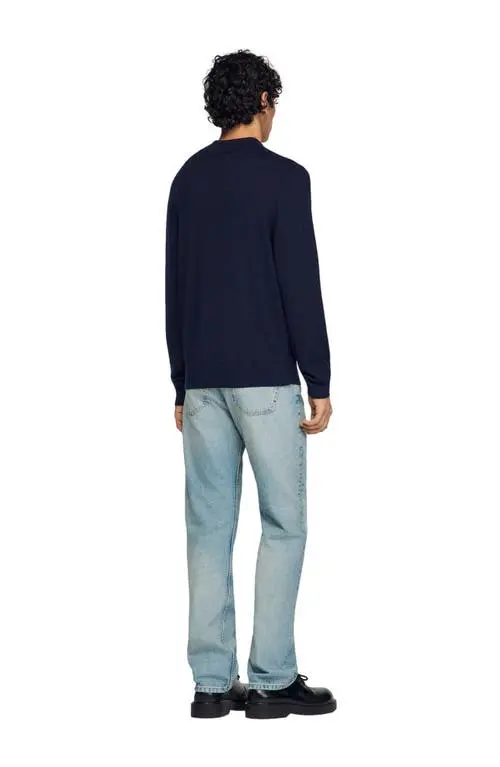 Sandro Wool High Neck Sweater - Midnight Blue