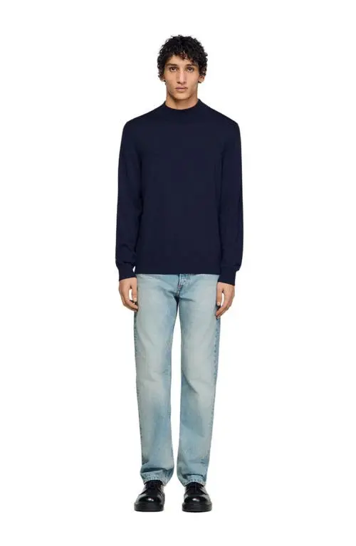 Sandro Wool High Neck Sweater - Midnight Blue