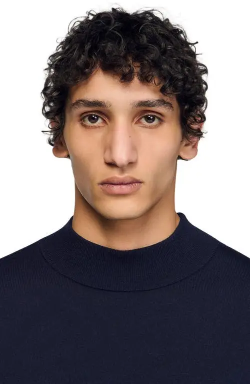 Sandro Wool High Neck Sweater - Midnight Blue