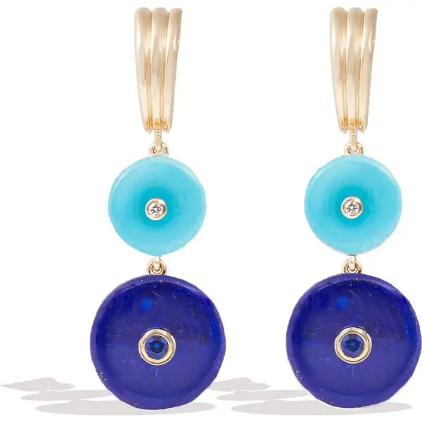 CAMPBELL + CHARLOTTE Evolve Stone Inlay Chandelier Earrings - Blue- Gold