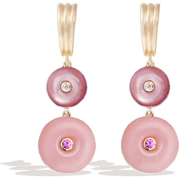 CAMPBELL + CHARLOTTE Evolve Stone Inlay Chandelier Earrings - Pink- Gold