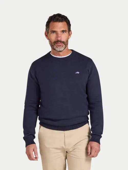 RAGING BULL Crew Neck Cotton Cashmere Sweater - Navy