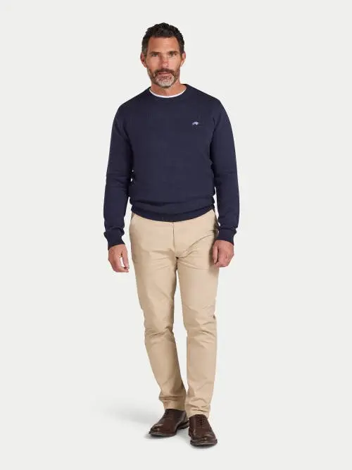 RAGING BULL Crew Neck Cotton Cashmere Sweater - Navy