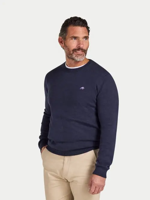 RAGING BULL Crew Neck Cotton Cashmere Sweater - Navy