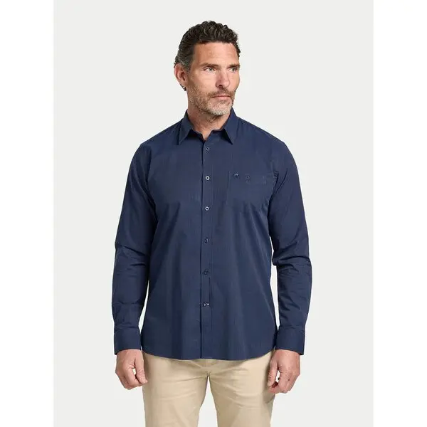RAGING BULL Long Sleeve Dash Dobby Cotton Shirt - Navy