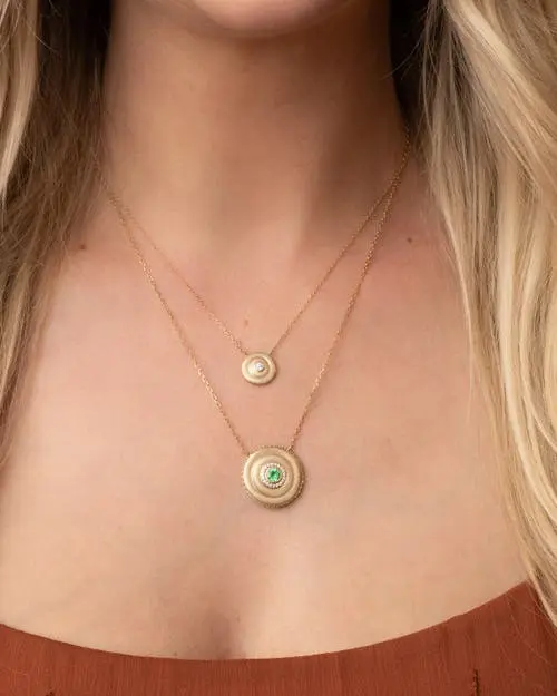 CAMPBELL + CHARLOTTE Evolve Small Disk Diamond Pendant Necklace - Emerald-gold