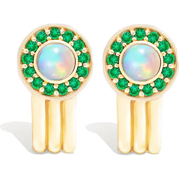 CAMPBELL + CHARLOTTE Found Cabochon Huggie Earrings - Opal & Tsavorite-gold