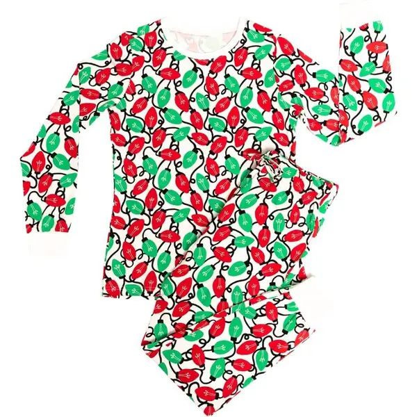 NORANI Organic Adult Pajamas Setholiday Lights - Red & Pink Hearts