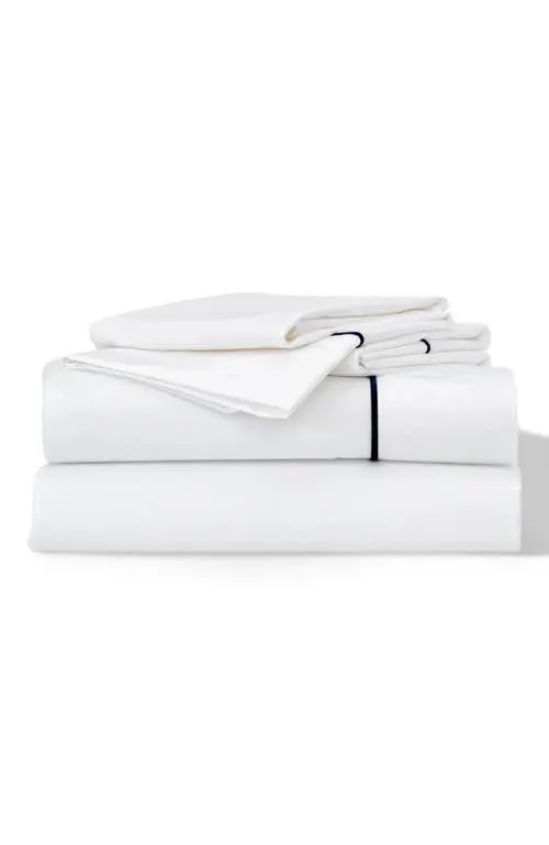 ELA LANE USA Heirloom Organic Percale Sheet Set - White/blue