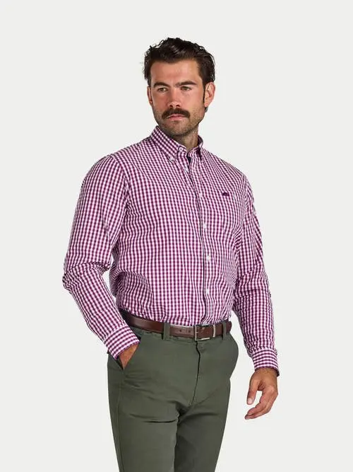 RAGING BULL Classic Long Sleeve Gingham Shirt - Purple