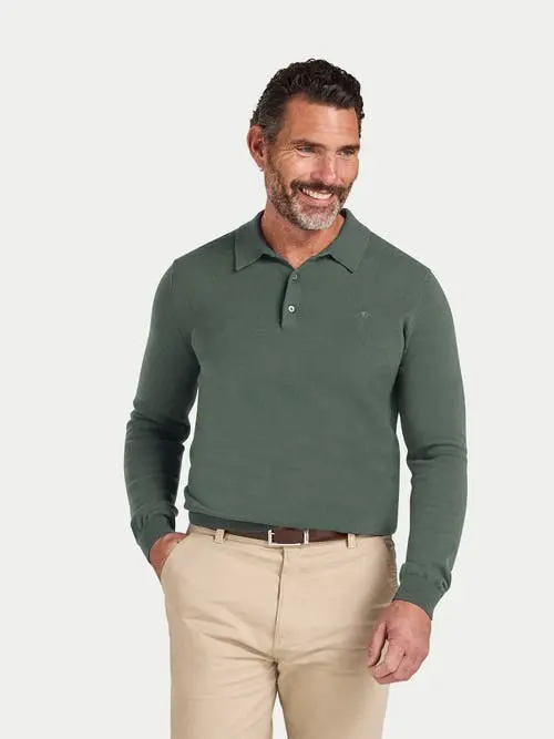 RAGING BULL Long Sleeve Knitted Polo Shirt - Sage
