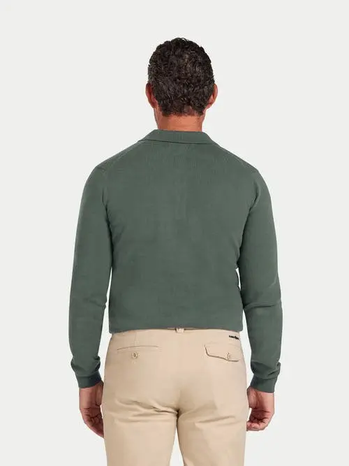 RAGING BULL Long Sleeve Knitted Polo Shirt - Sage