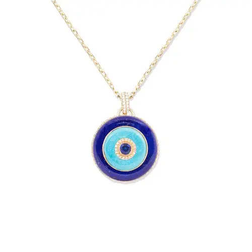 CAMPBELL + CHARLOTTE Evolve Stone Inlay Disk Pendant Necklace - Blue- Gold