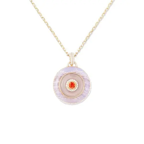 CAMPBELL + CHARLOTTE Evolve Stone Inlay Disk Pendant Necklace - Purple- Gold