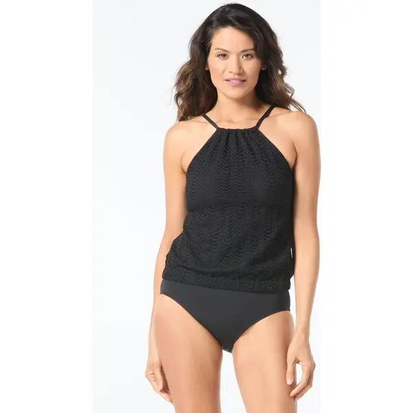COCO CONTOURS Demeter High Neck Bra Sized Tankini Top - Black