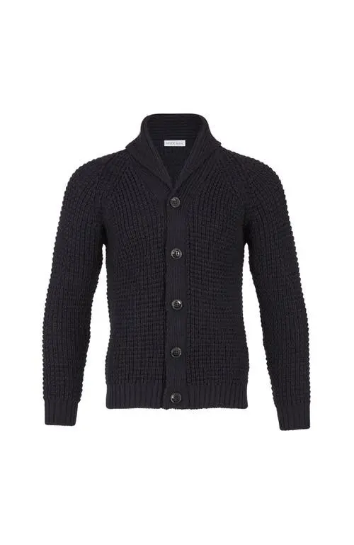 CELTIC & CO. British Waffle Stitch Cardigan - Dark Navy