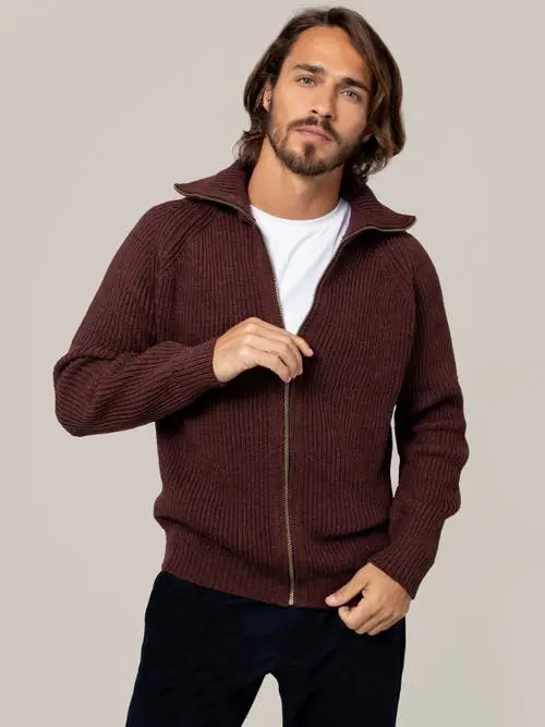 CELTIC & CO. British Ribbed Zip Cardigan - Merlot