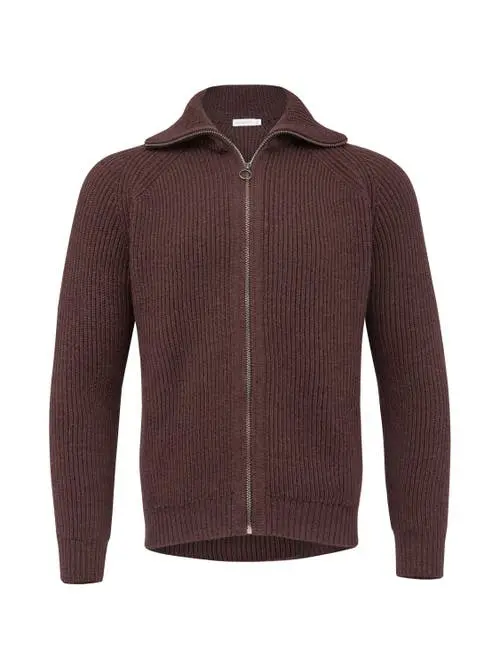 CELTIC & CO. British Ribbed Zip Cardigan - Merlot