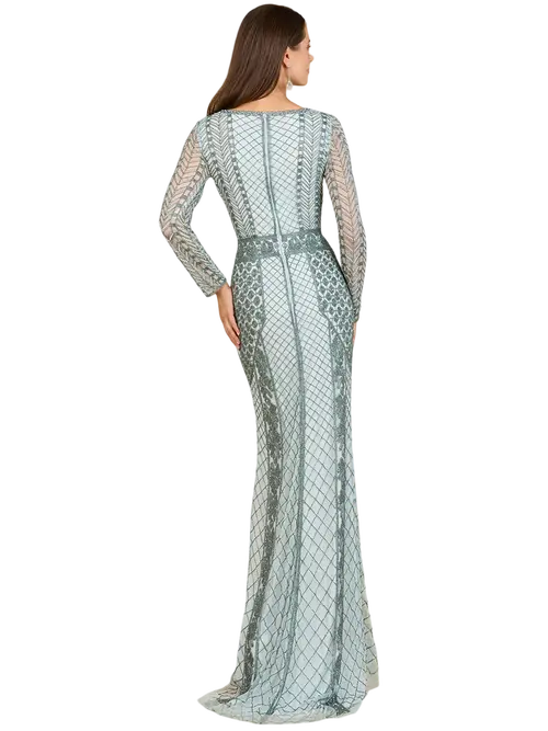 LARA NEW YORK Long Sleeve Beaded Tulle Dress - Lightblue