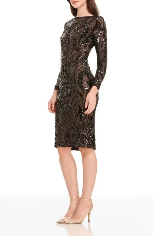Dress The Population Emmalyn Sequin Long Sleeve Cocktail Midi Dress