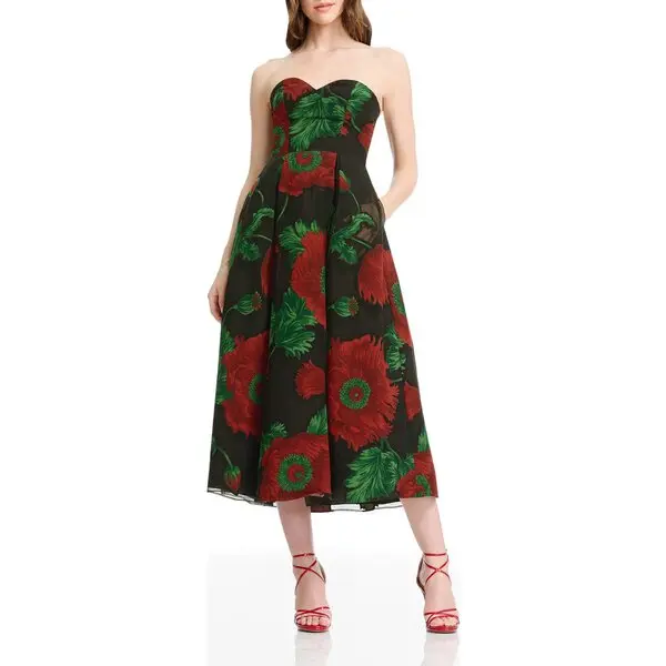 Dress The Population Maisy Strapless Fit & Flare Midi Dress