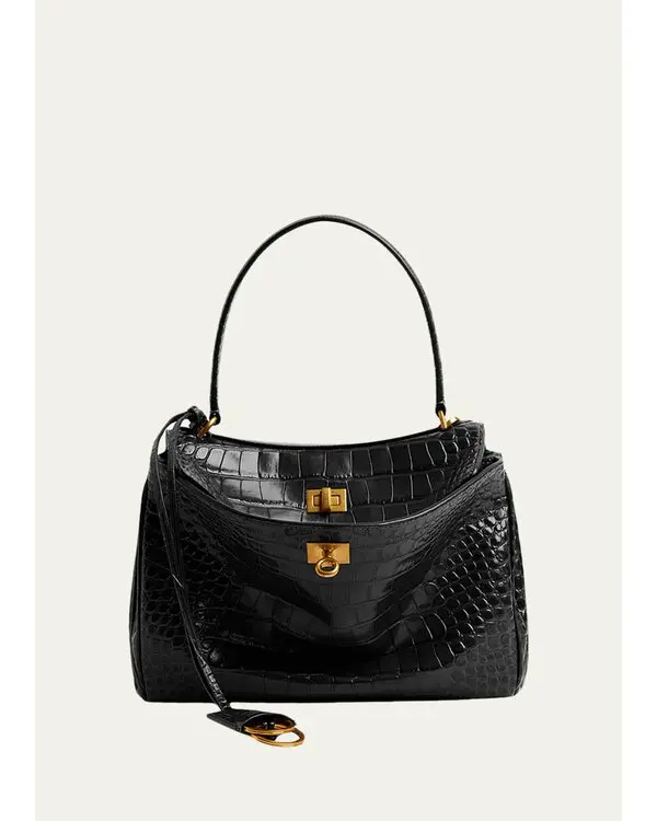 Balenciaga Rodeo Croc-embossed Top-handle Bag - Black